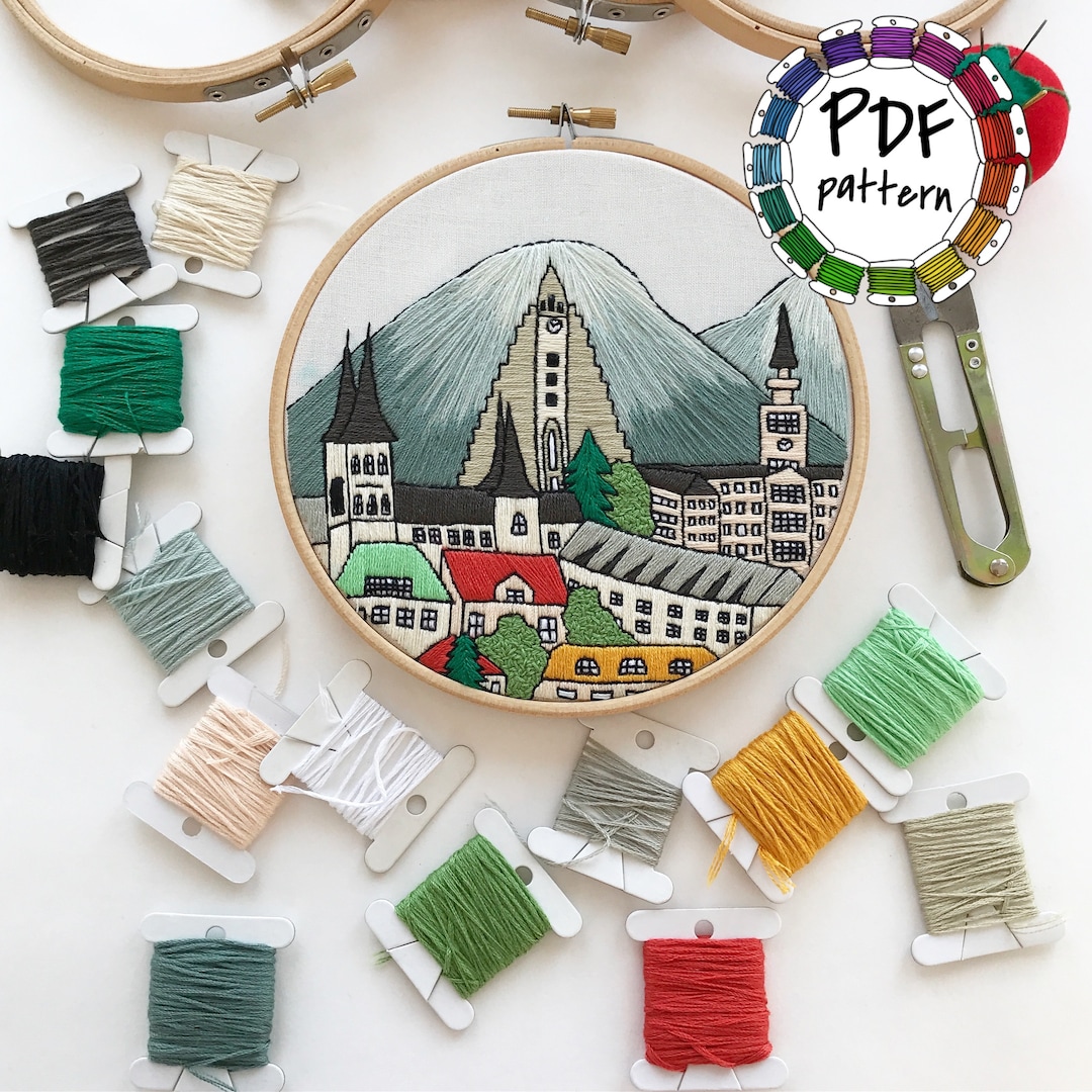 Reykjavik, Iceland. Hand Embroidery Pattern PDF. DIY Embroidery Hoop ...