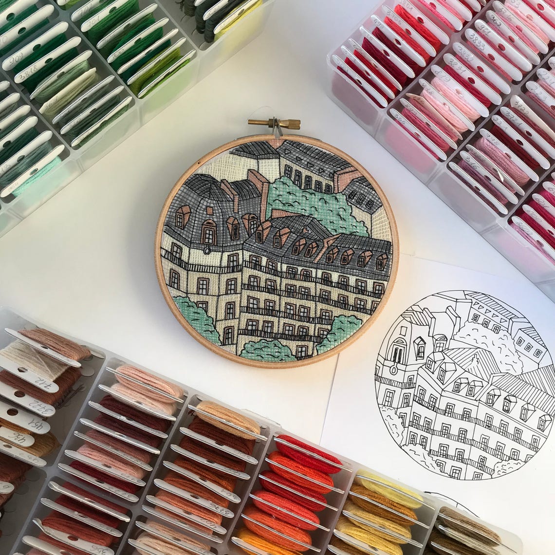 Paris Roofs. Hand Embroidery Pattern PDF. DIY. Embroidery Hoop - Etsy