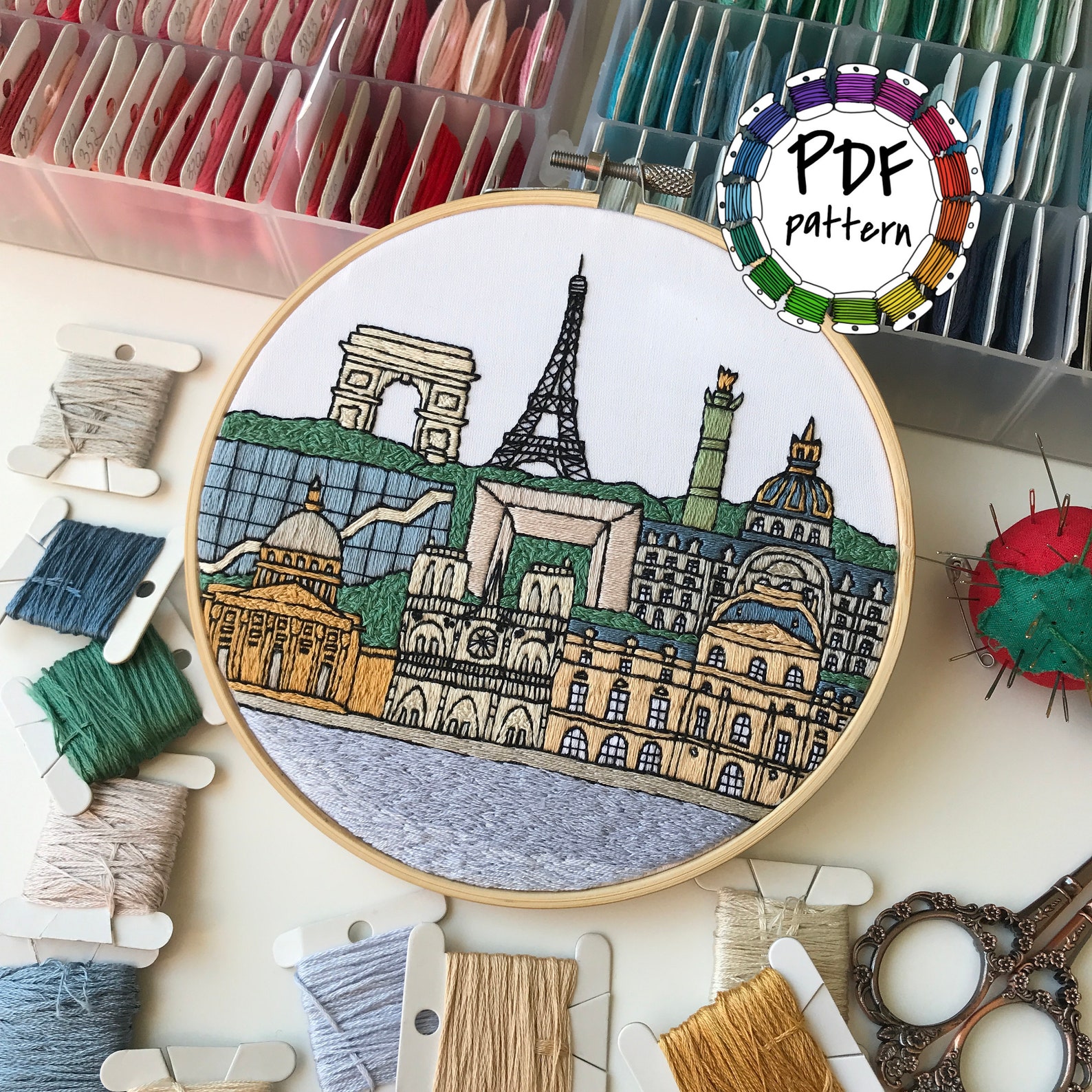 Paris 2 France. Hand Embroidery Pattern PDF. Embroidery Hoop - Etsy