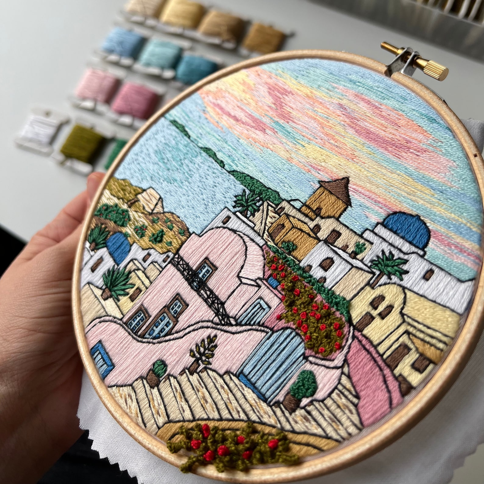 Santorini, Greece. Hand Embroidery Pattern PDF. DIY Embroidery Art ...