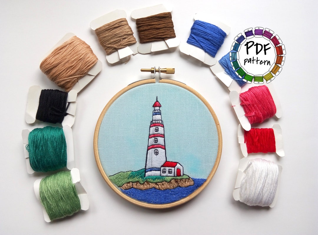 Lighthouse Hand Embroidery Pattern PDF. DIY Embroidery Hoop Art, Hand ...