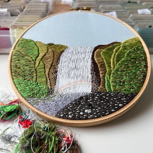 Waterfall Landscape, Hand Embroidery Pattern. Hand Embroidery Pattern ...