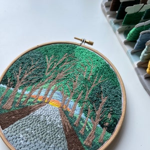 Trees, Road and Sunset Hand Embroidery Pattern. Hand Embroidery Pattern ...