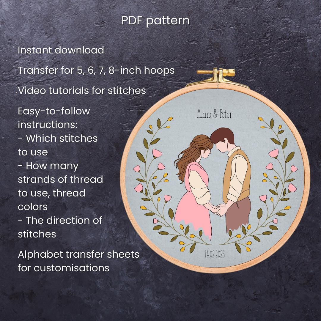 Wedding Couple Hand Embroidery Pattern PDF – Customisable Hoop Art for ...
