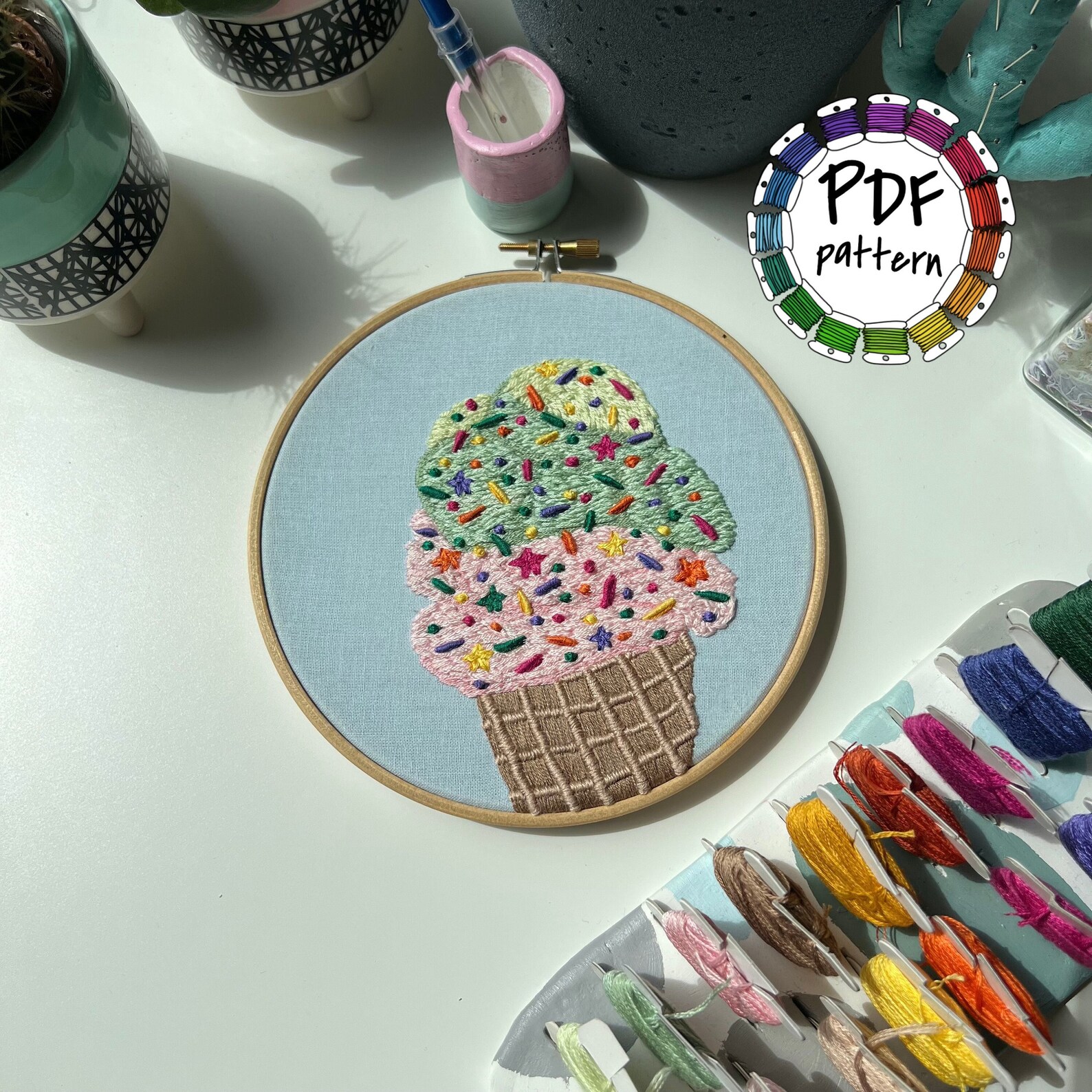 Ice Cream Cone Hand Embroidery Pattern. Hand Embroidery - Etsy