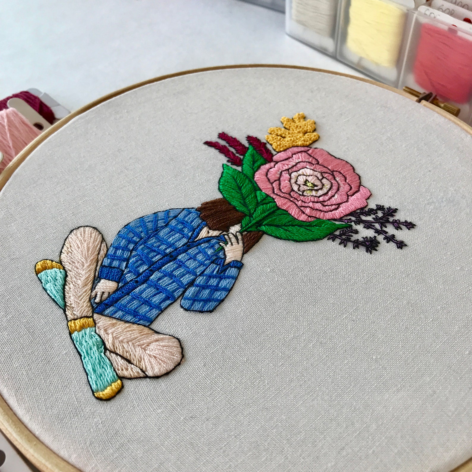 Girl and Flowers 4. Hand Embroidery Pattern PDF. DIY. | Etsy