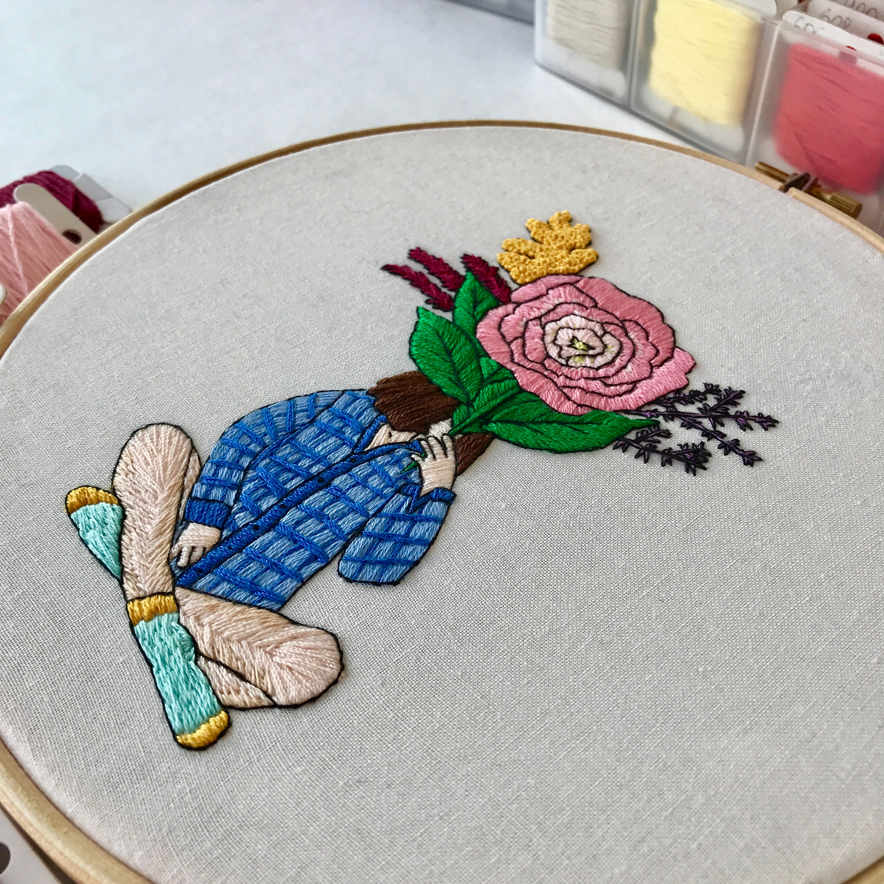 Girl and Flowers 4. Hand Embroidery Pattern PDF. DIY. Embroidery Hoop ...