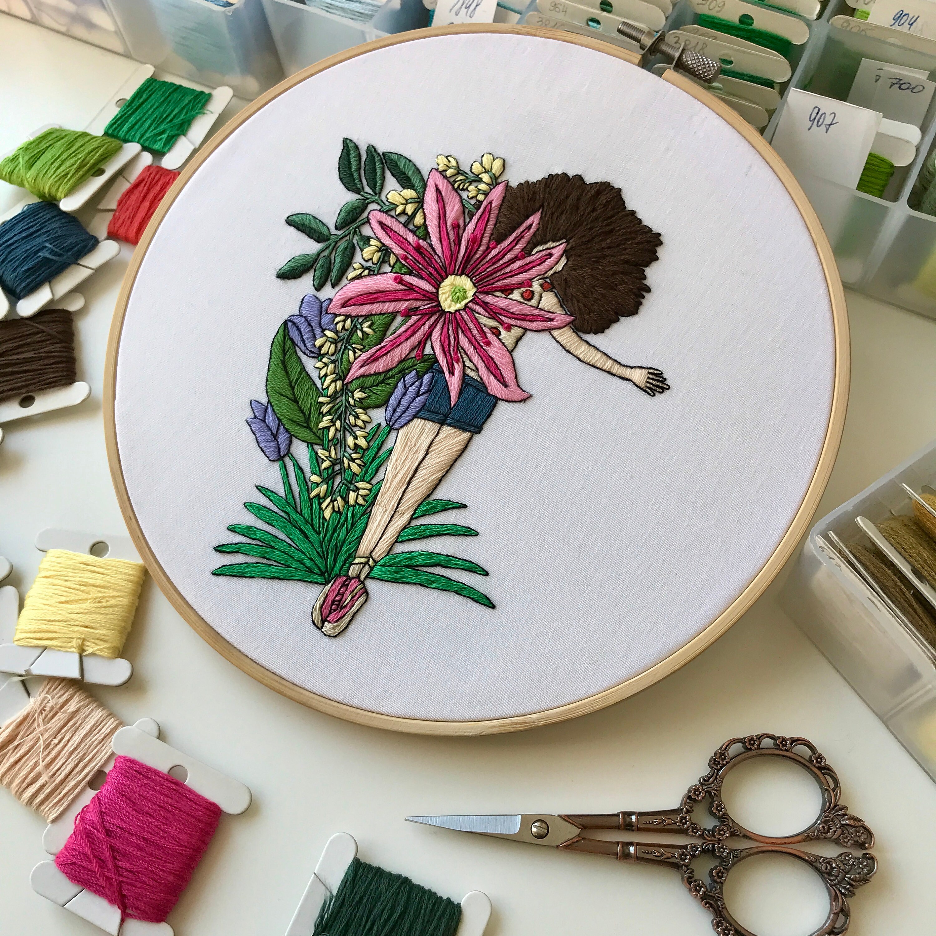 Girl and Flowers 7. Hand Embroidery Pattern PDF. DIY. Embroidery Hoop ...