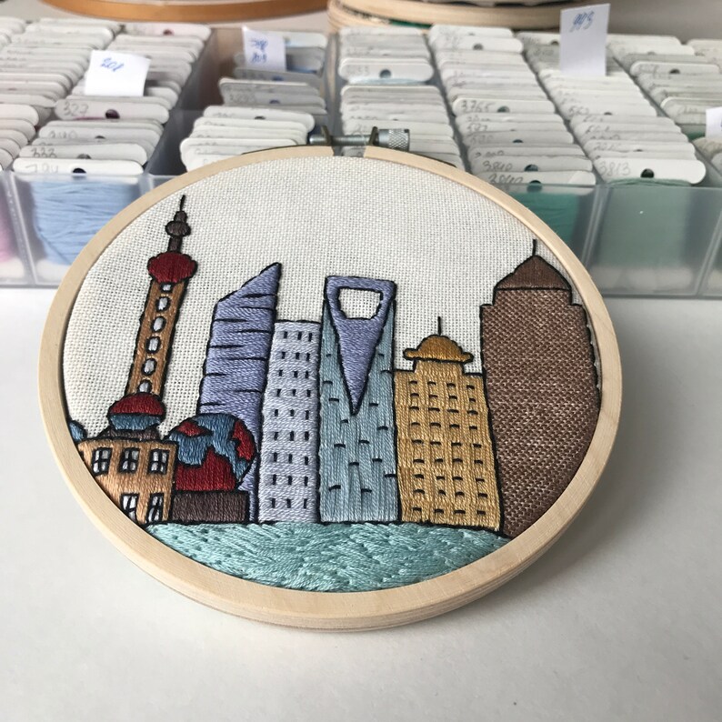 Shanghai China. Hand Embroidery Pattern PDF. Embroidery Hoop - Etsy