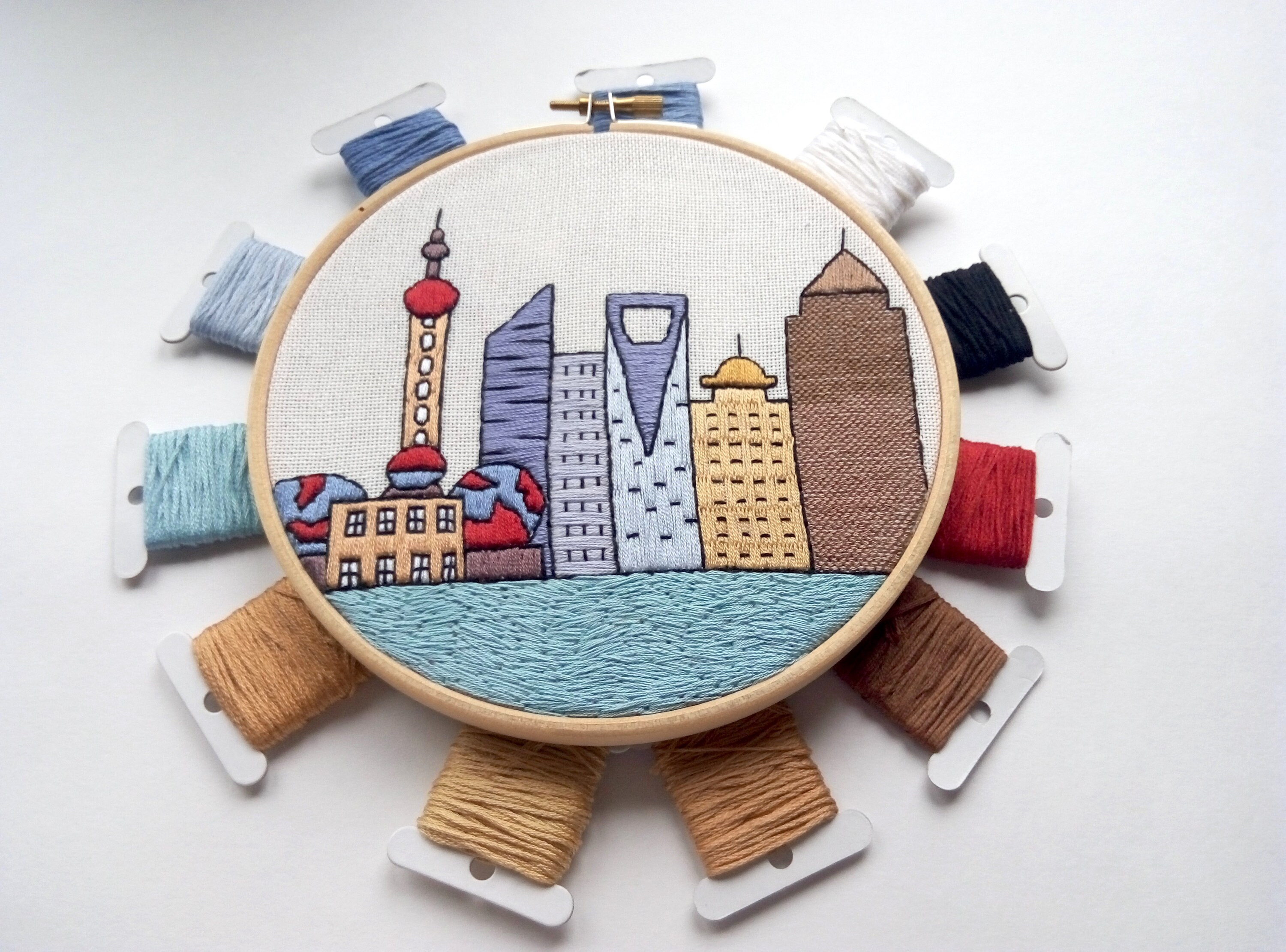 Shanghai China. Hand Embroidery pattern PDF. Embroidery Hoop | Etsy
