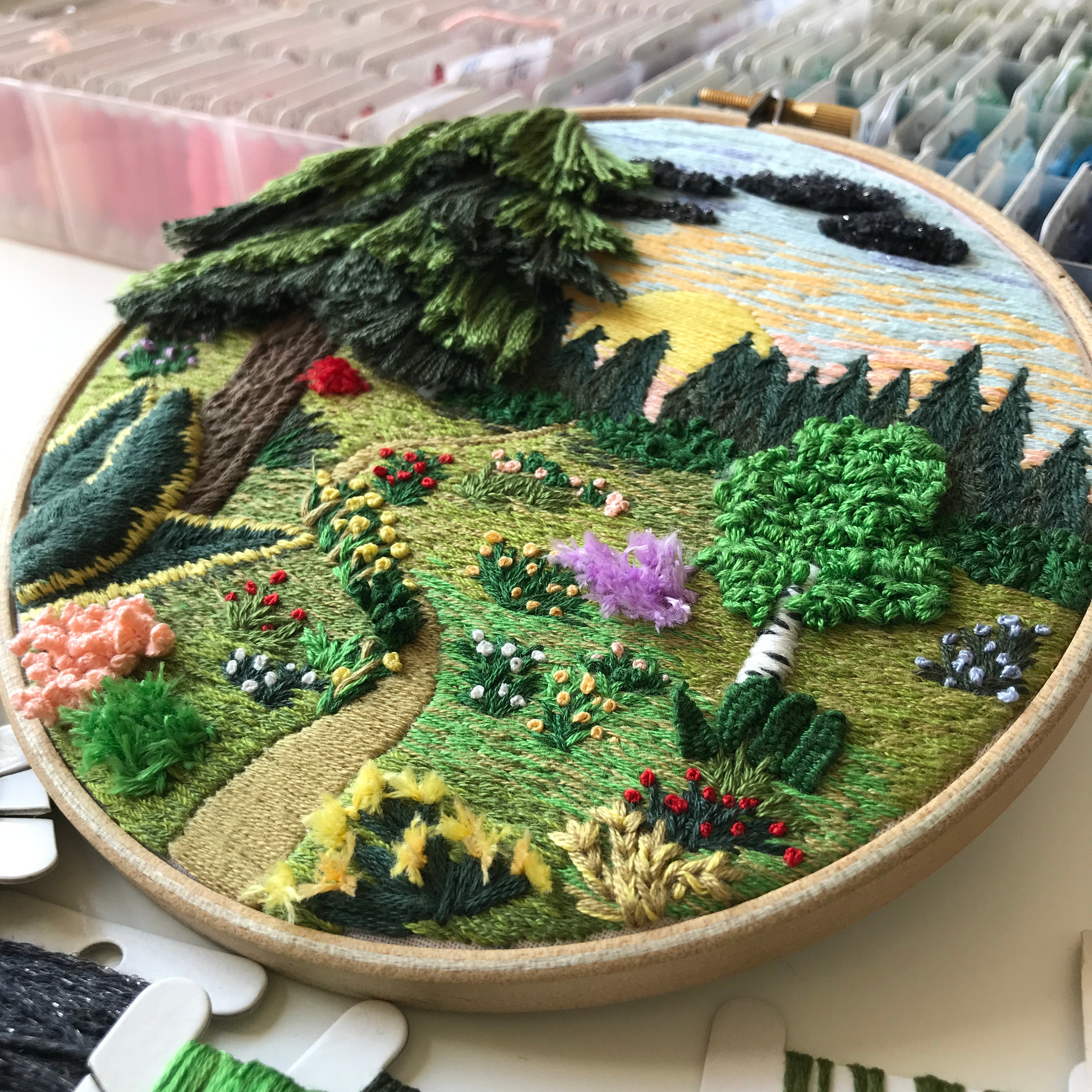 Forest landscape 3d embroidery pattern. Hand Embroidery | Etsy