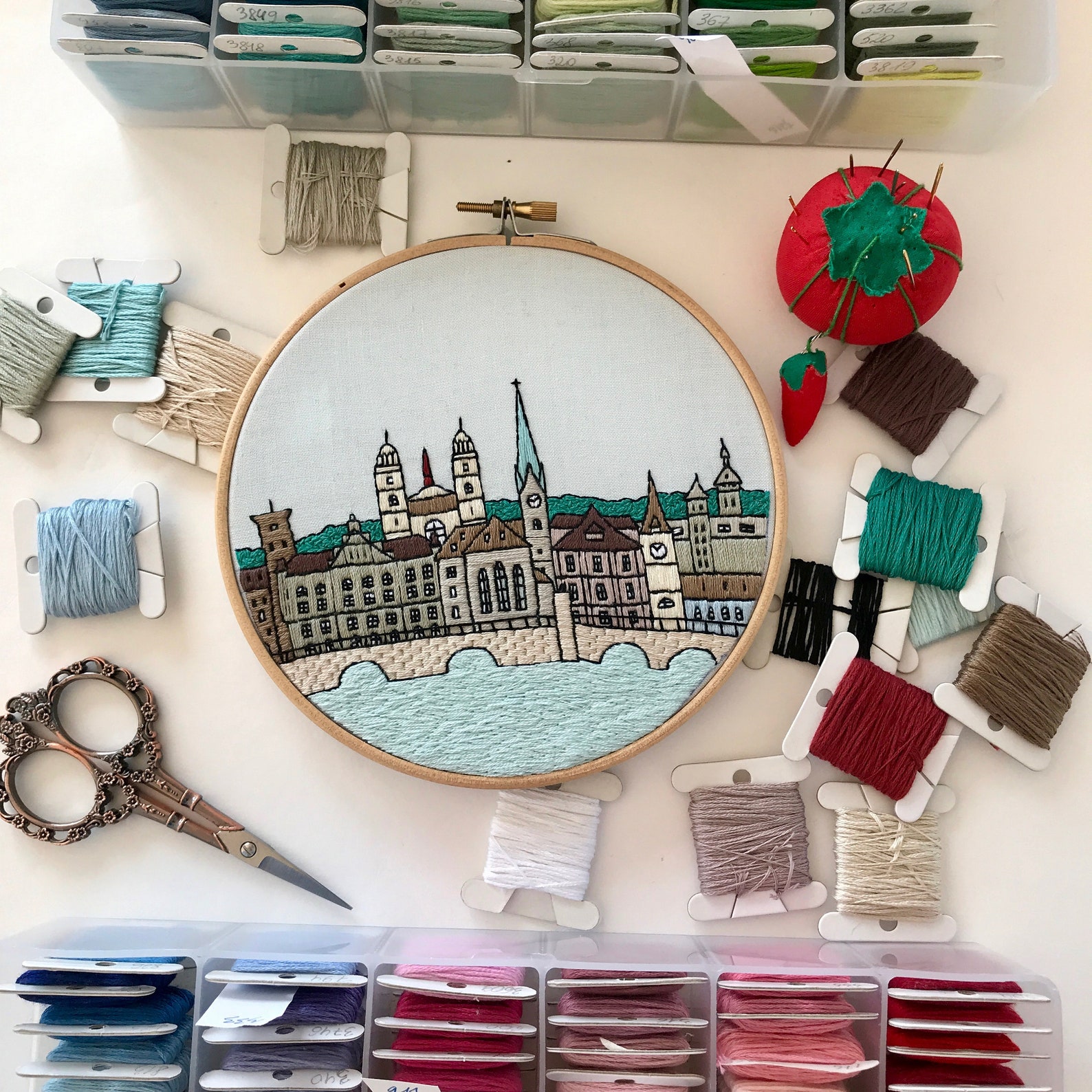 Zurich, Switzerland. Hand Embroidery Pattern PDF. DIY Embroidery Art ...