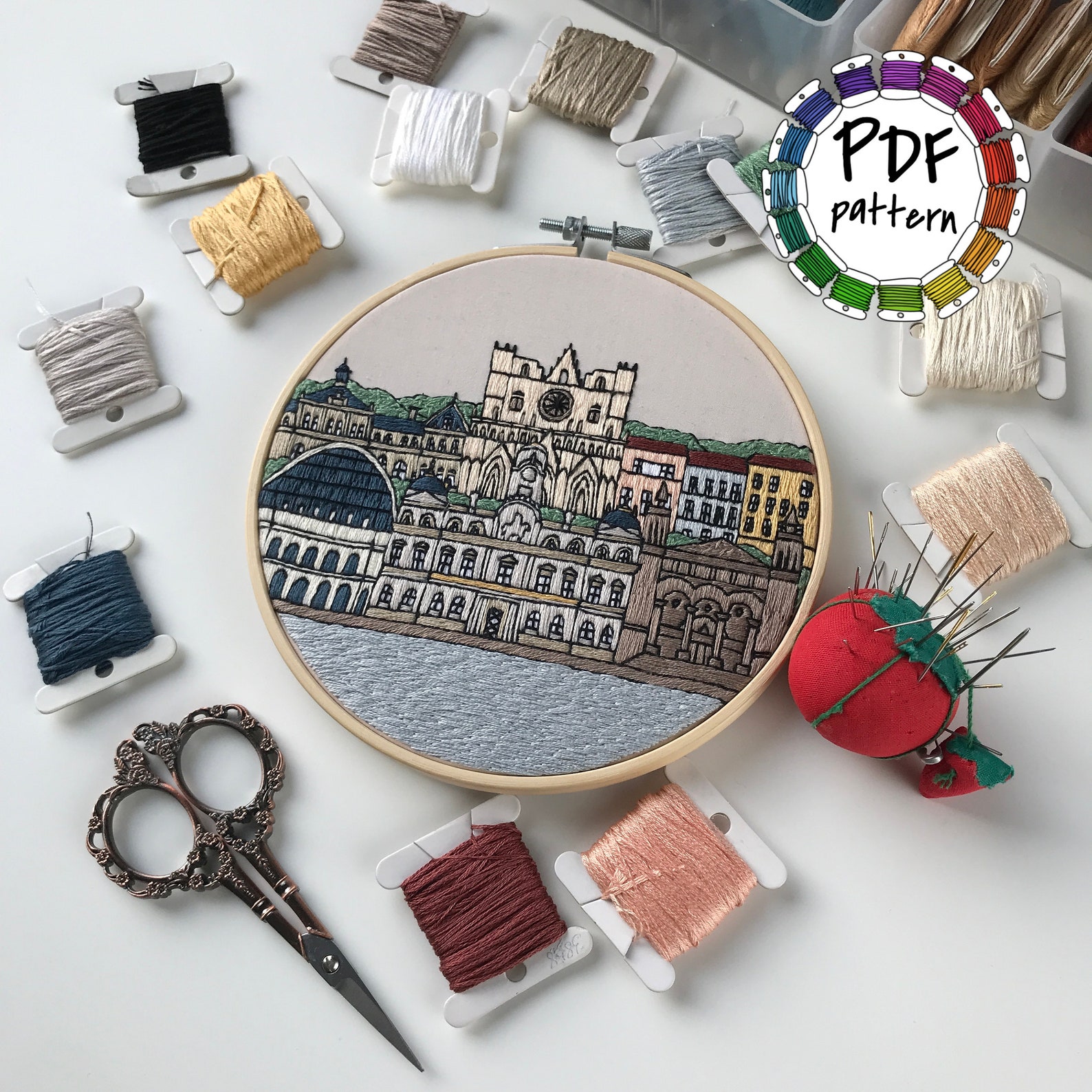 Lyon France. Hand Embroidery Pattern PDF. Embroidery Hoop - Etsy