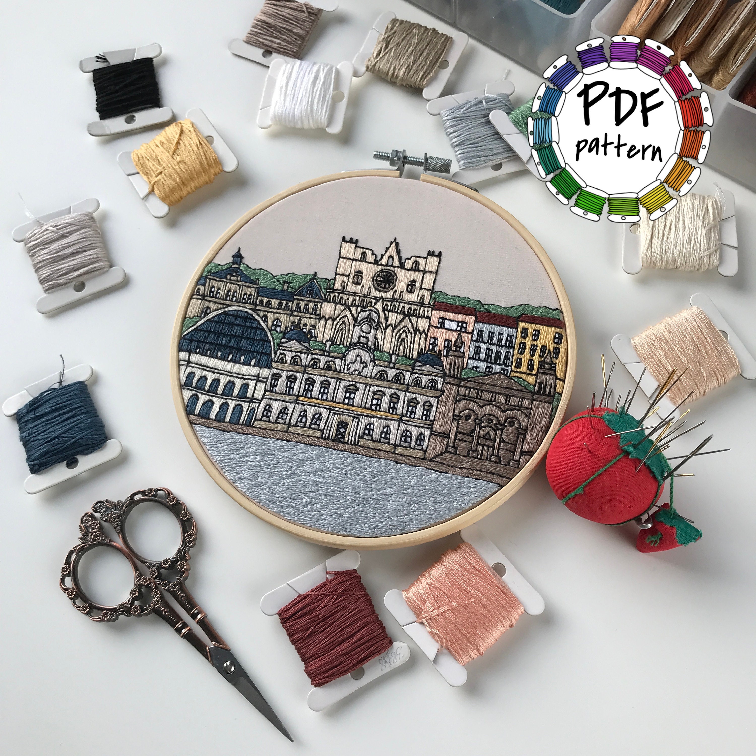 Lyon France. Hand Embroidery pattern PDF. Embroidery Hoop | Etsy
