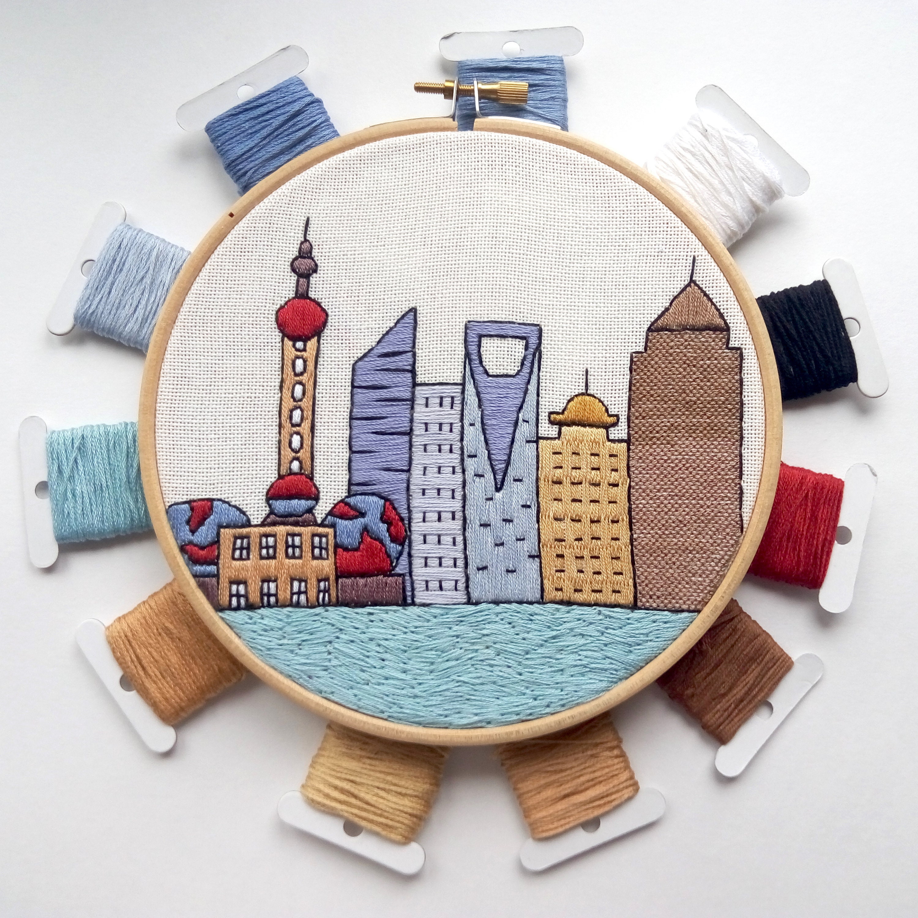 Shanghai China. Hand Embroidery Pattern PDF. Embroidery Hoop - Etsy