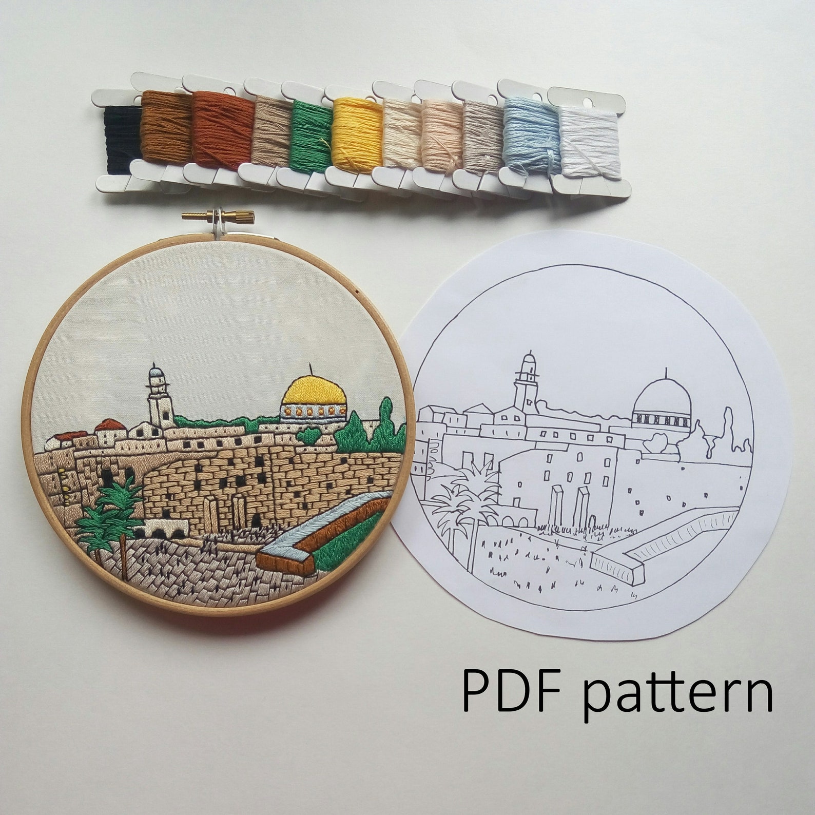 Jerusalem Israel. Hand Embroidery Pattern PDF. Embroidery - Etsy
