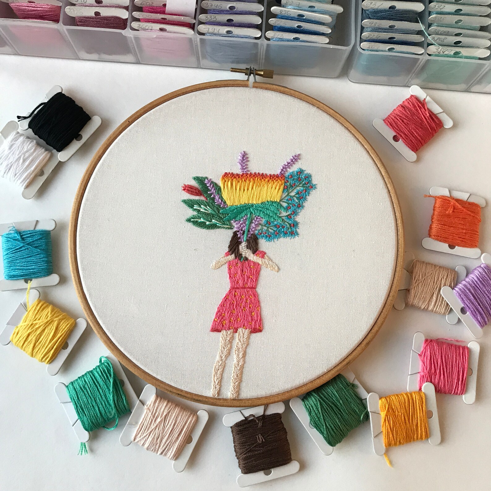 Girl and Flowers 5. Hand Embroidery Pattern PDF. DIY. Embroidery Hoop ...