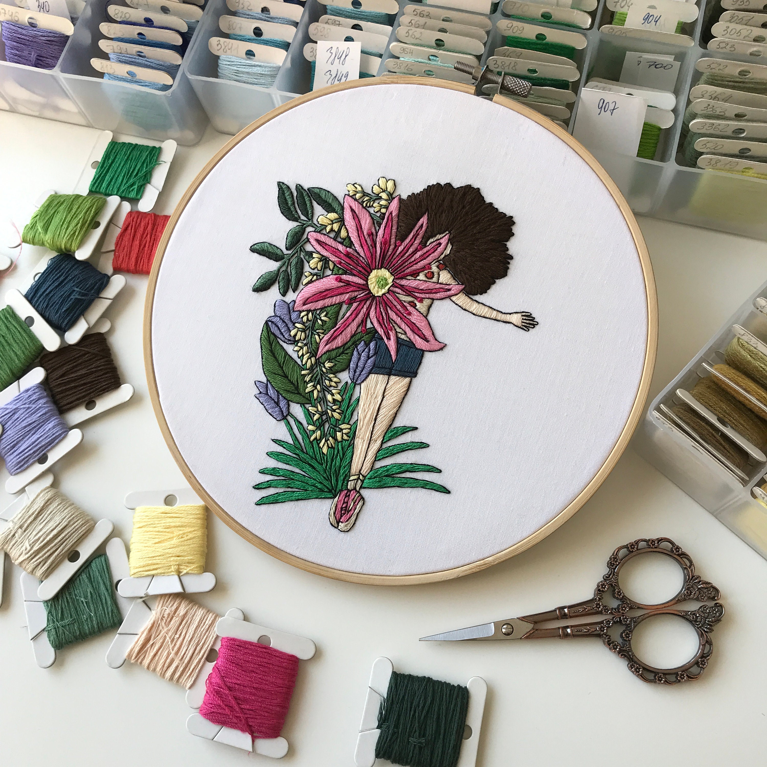 Girl and Flowers 7. Hand Embroidery Pattern PDF. DIY. Embroidery Hoop ...