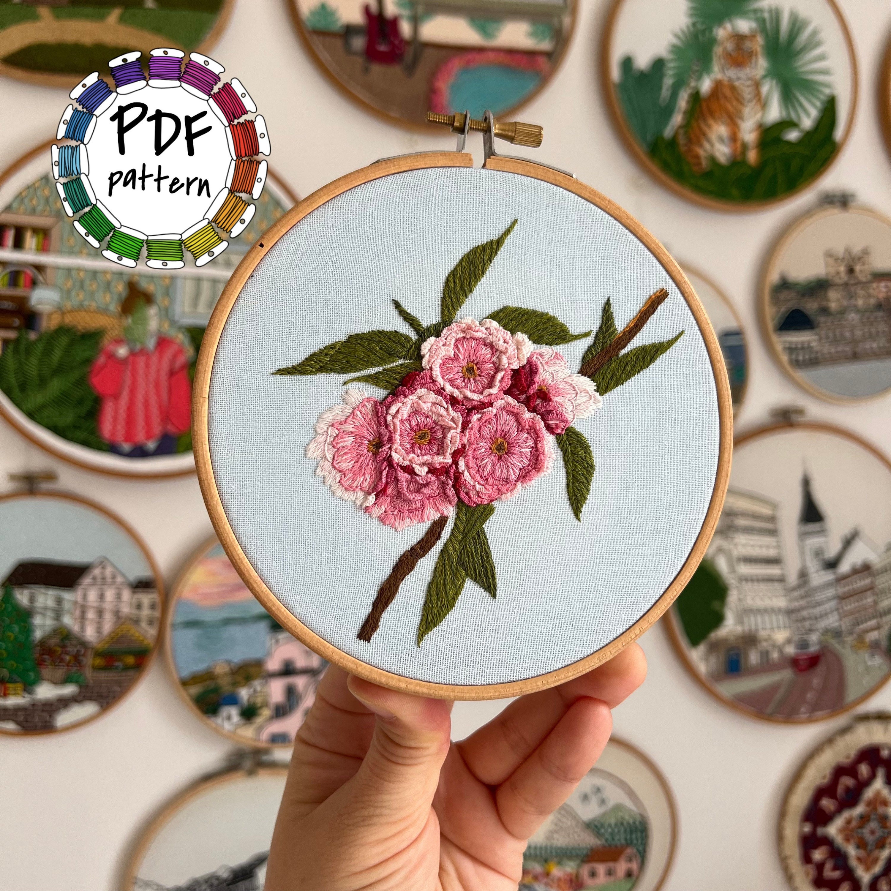Cherry Blossoms Embroidery Pattern With Video Tutorial. Hand Embroidery ...