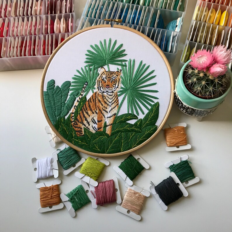 Tiger in the Jungle. Hand Embroidery Pattern PDF. DIY. Embroidery Hoop ...