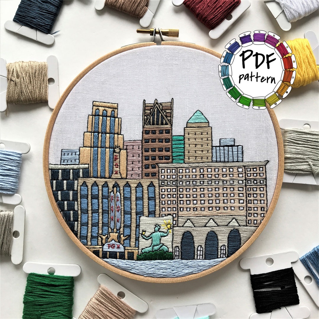 Detroit MI, United States. Hand Embroidery Pattern PDF. DIY. Embroidery ...