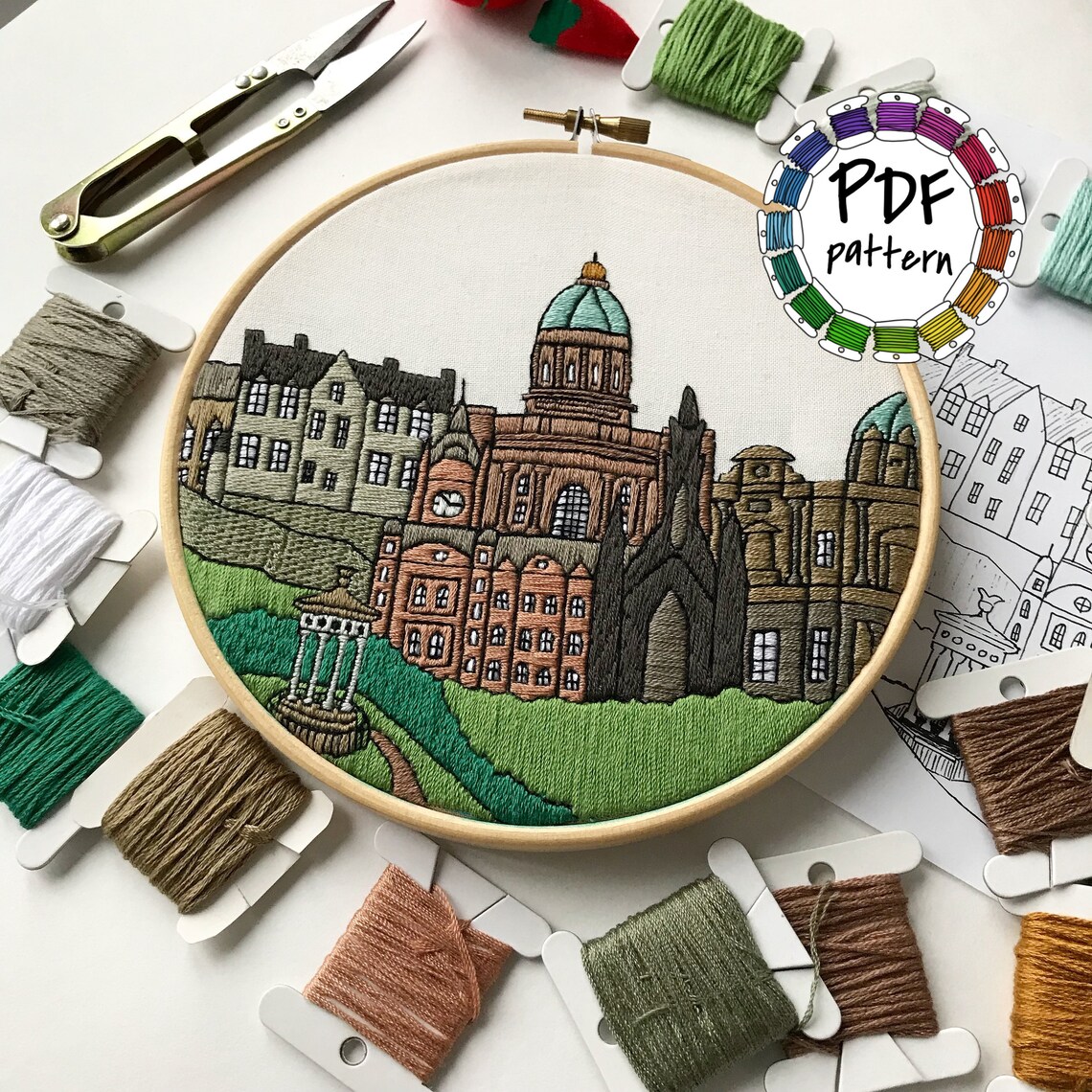 Edinburgh Scotland United Kingdom. Hand Embroidery Pattern | Etsy