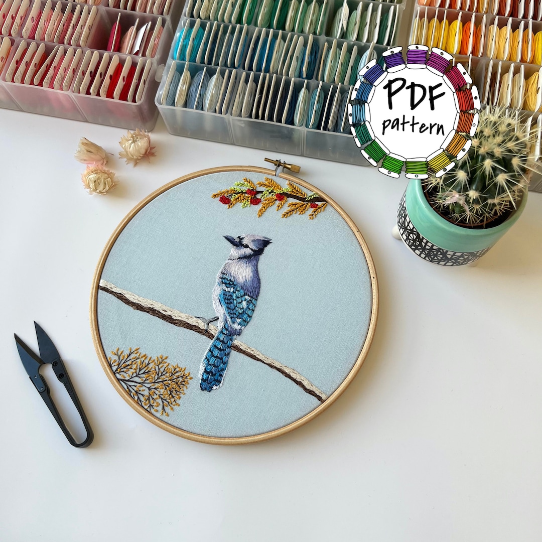 Blue Jay Bird. Hand Embroidery Pattern PDF. DIY. Embroidery Hoop Art ...