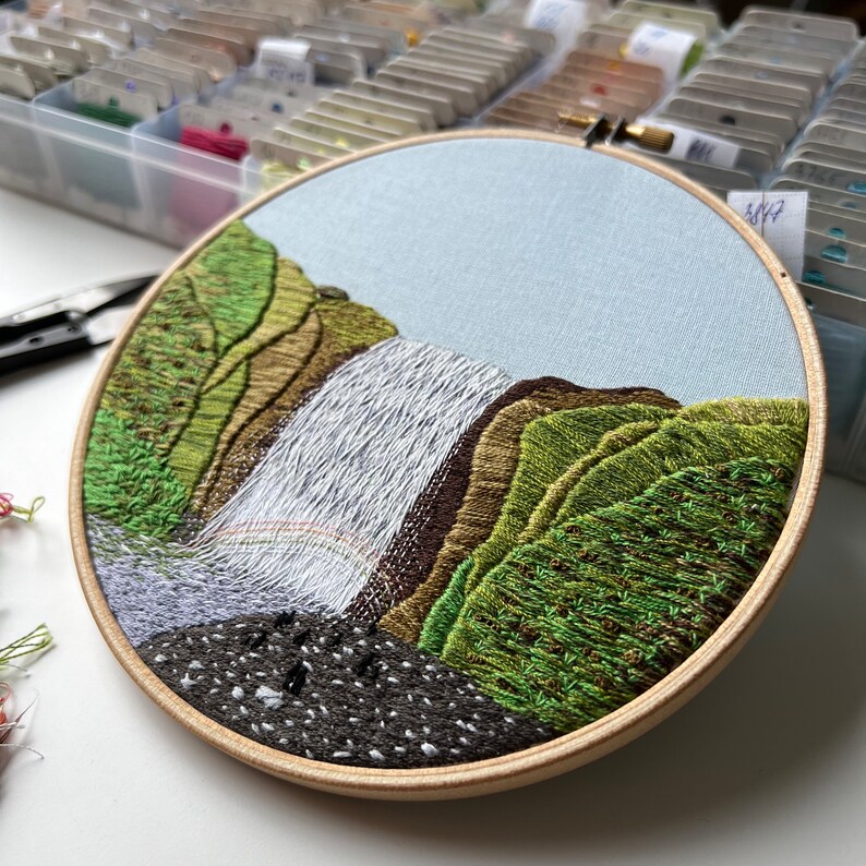 Waterfall Landscape, Hand Embroidery Pattern. Hand Embroidery Pattern ...