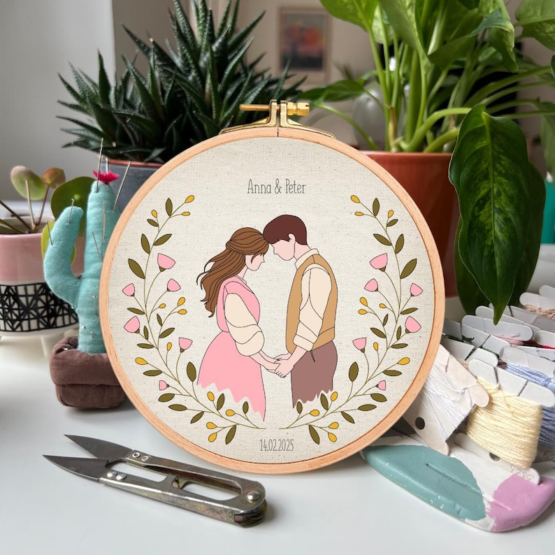 Wedding Couple Hand Embroidery Pattern PDF – Customisable Hoop Art for ...