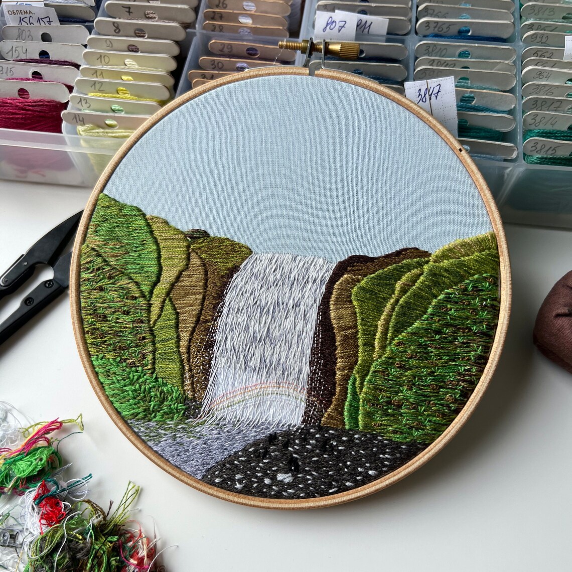 Waterfall Landscape, Hand Embroidery Pattern. Hand Embroidery Pattern ...