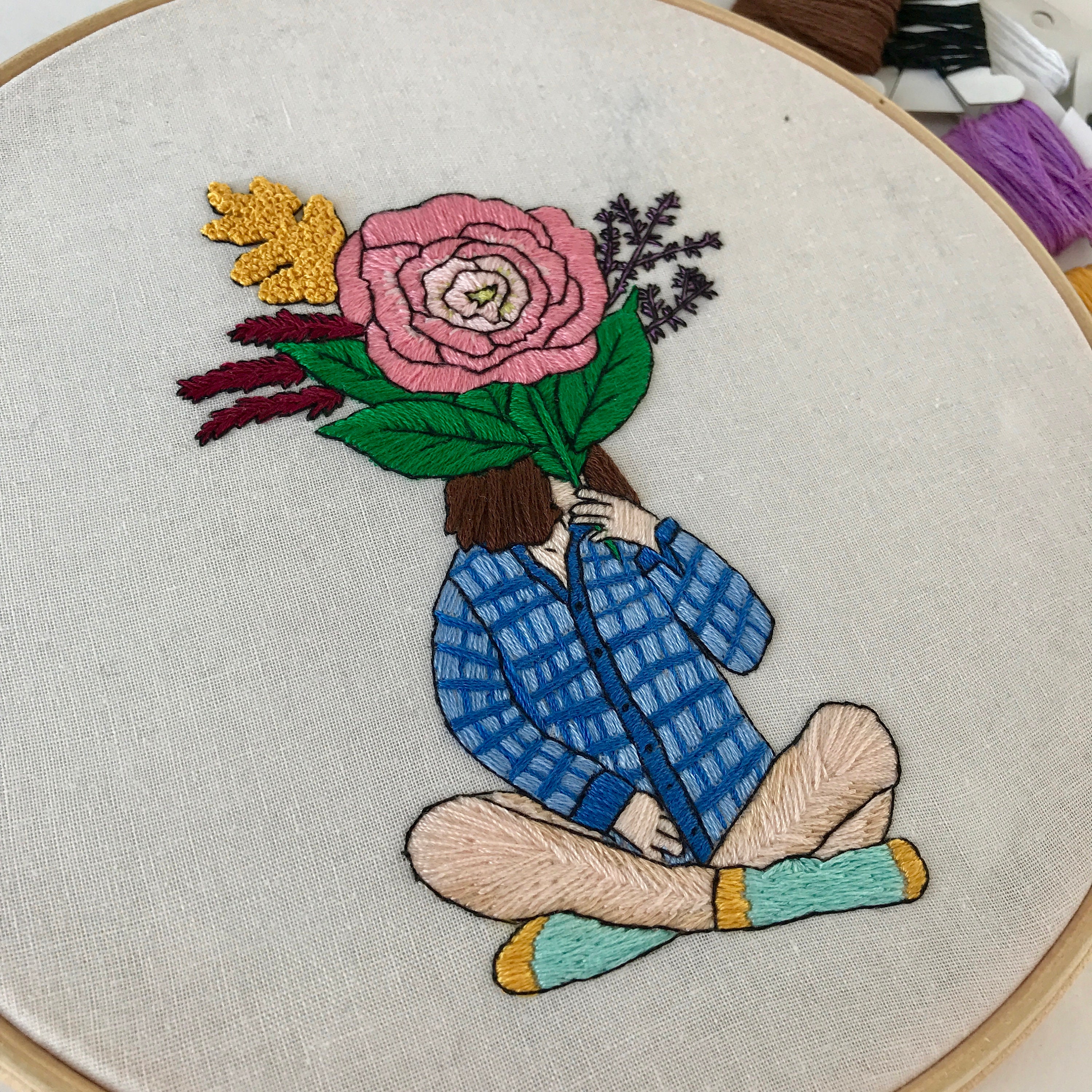 Girl and Flowers 4. Hand Embroidery Pattern PDF. DIY. Embroidery Hoop ...
