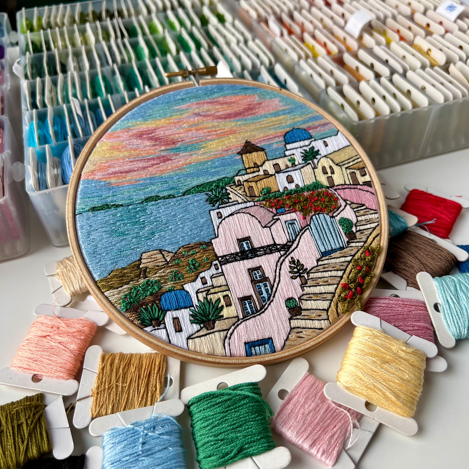 Santorini Greece. Hand Embroidery Pattern PDF. Embroidery - Etsy