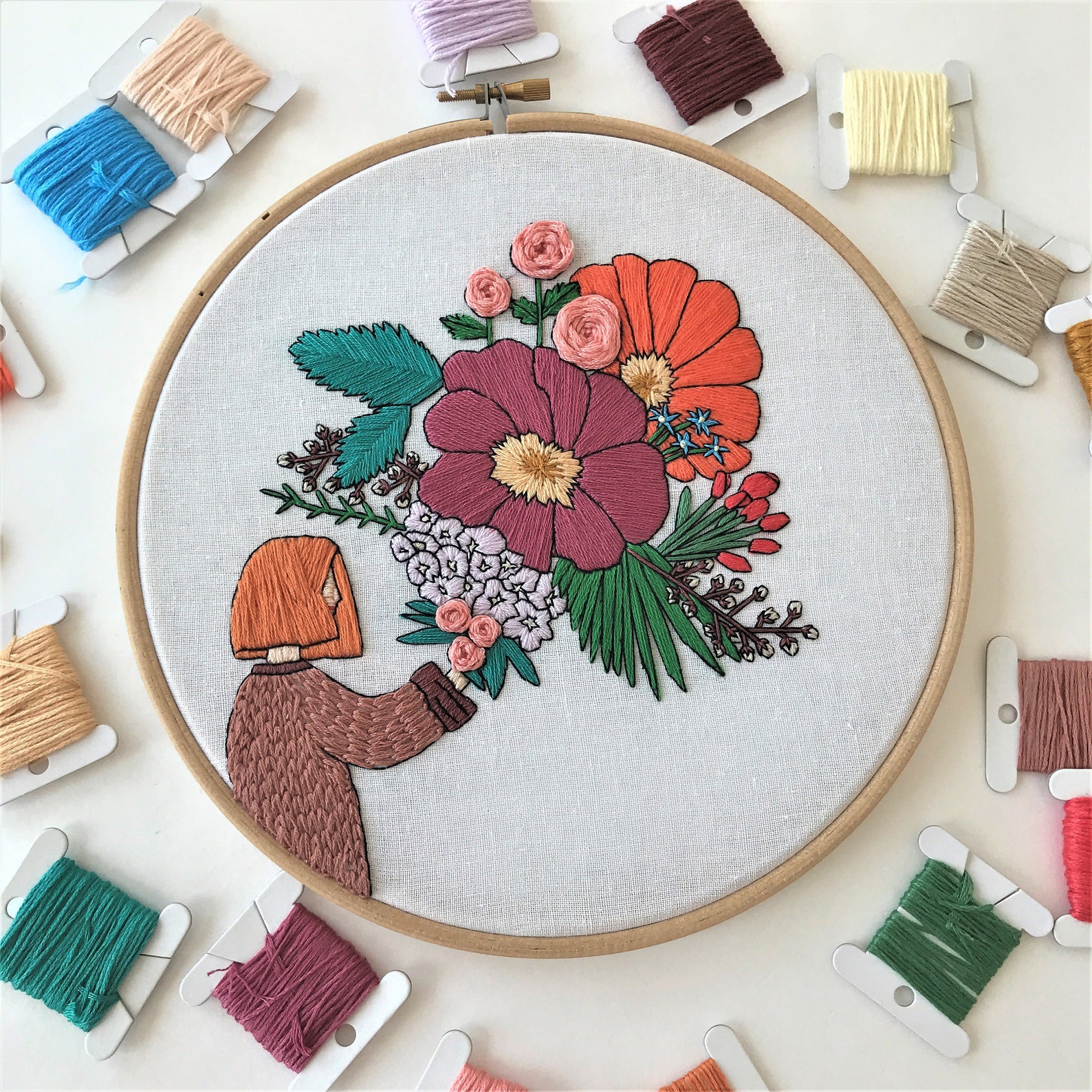 Girl and Flowers 2. Hand Embroidery Pattern PDF. DIY. | Etsy