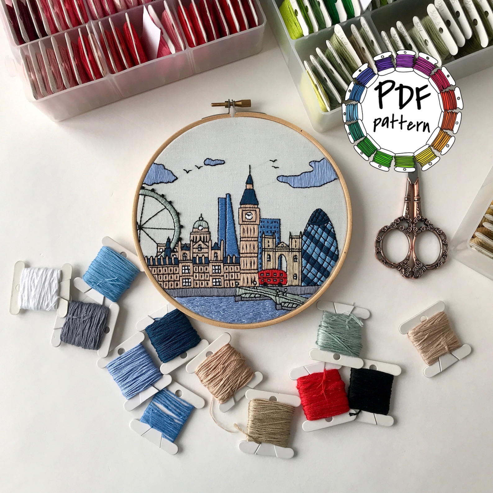 London United Kingdom. Hand Embroidery Pattern PDF. - Etsy