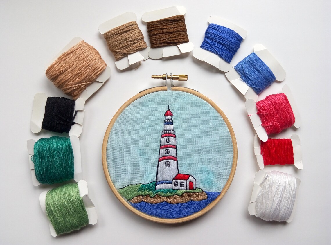 Lighthouse Hand Embroidery Pattern PDF. DIY Embroidery Hoop Art, Hand ...