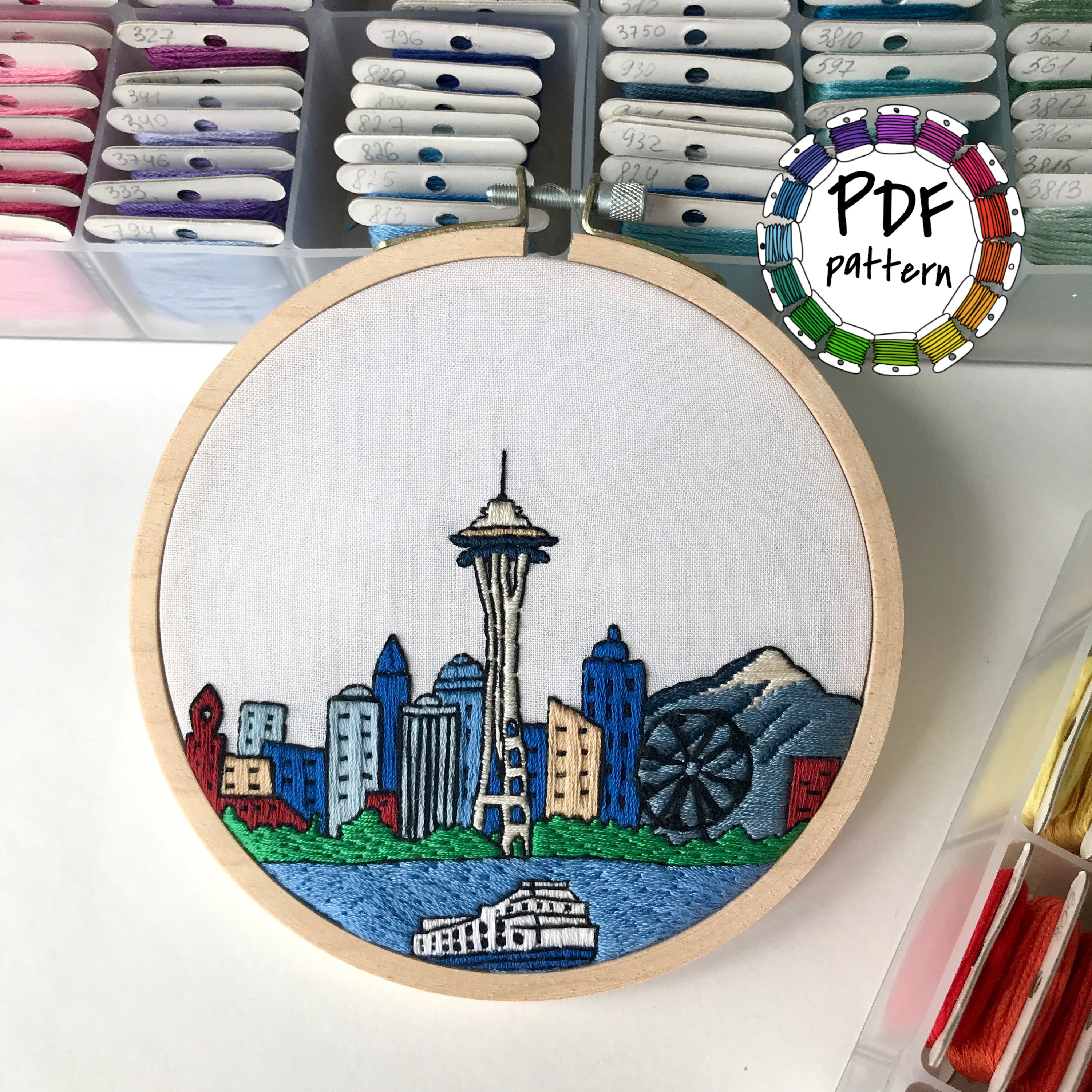 Seattle WA United States. Hand Embroidery Pattern PDF. DIY. | Etsy
