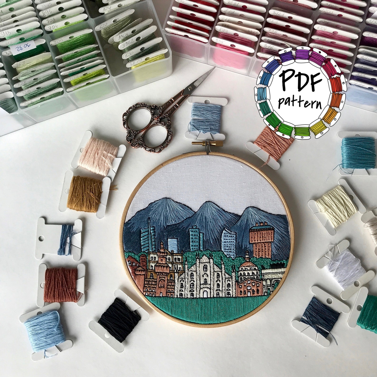 Milan Italy. Hand Embroidery Pattern PDF. DIY Embroidery Hoop - Etsy