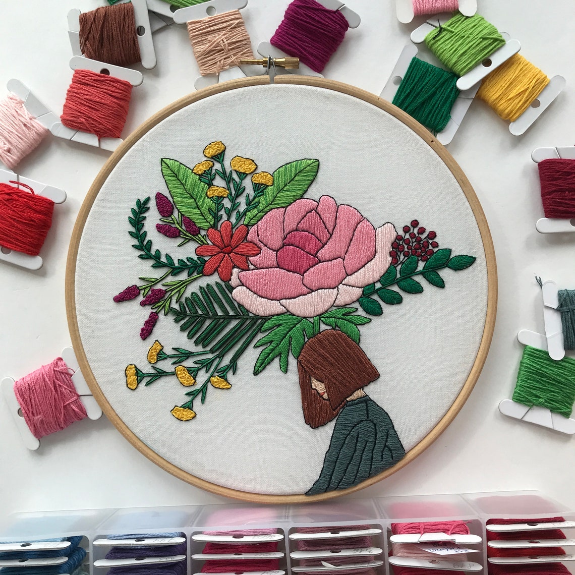 Girl and Flowers. Hand Embroidery Pattern PDF. DIY. Embroidery | Etsy