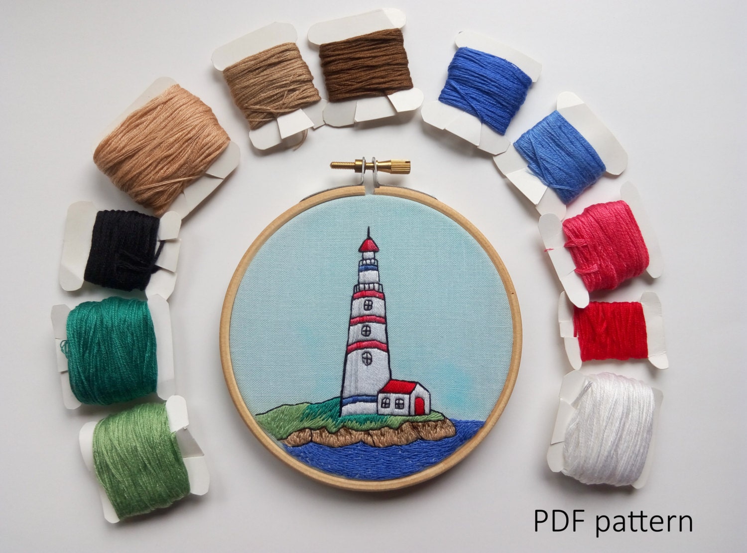 Lighthouse Hand Embroidery pattern PDF. Embroidery Hoop art | Etsy