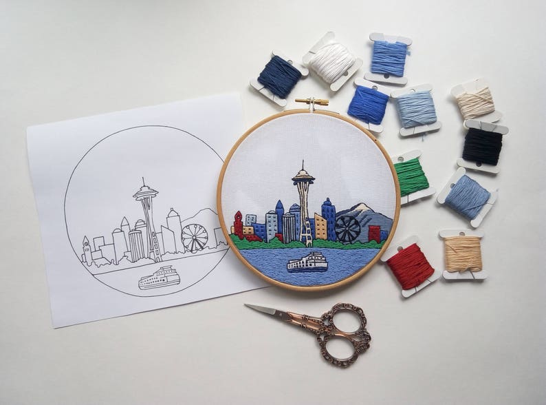 Seattle WA United States. Hand Embroidery Pattern PDF. DIY. - Etsy