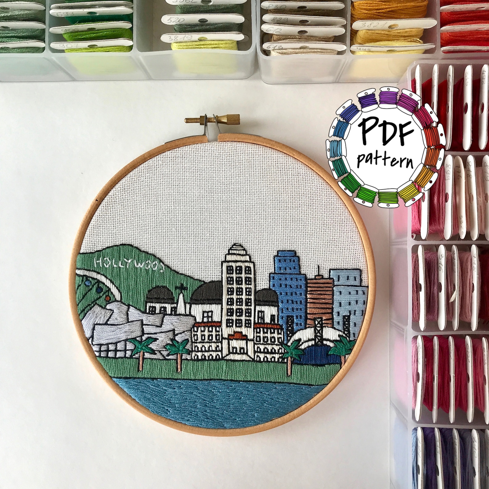 Los Angeles CA, United States. Hand Embroidery Pattern PDF. Embroidery ...