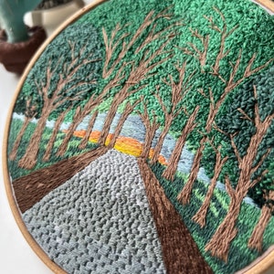 Trees, Road and Sunset Hand Embroidery Pattern. Hand Embroidery Pattern ...