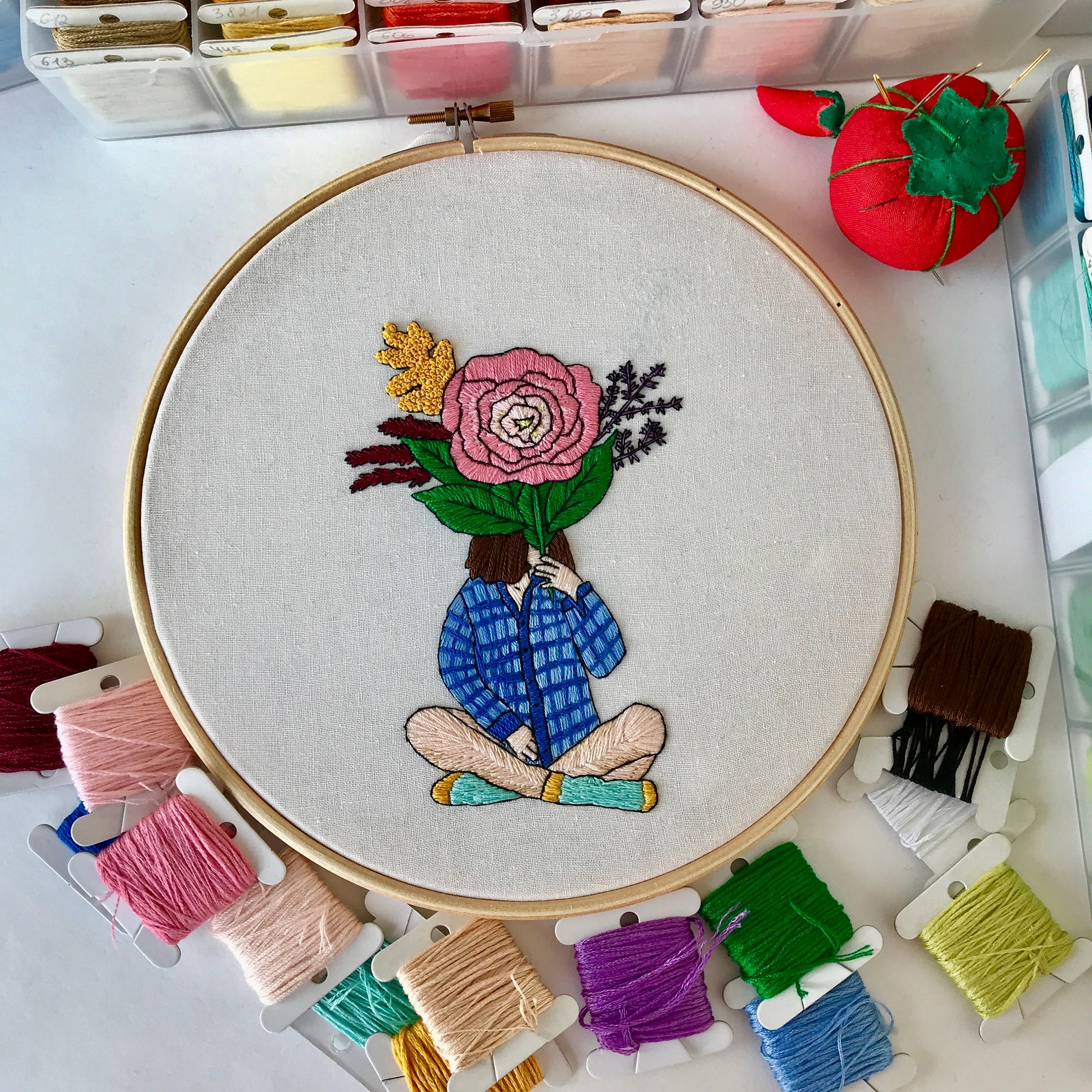 Girl and Flowers 4. Hand Embroidery Pattern PDF. DIY. | Etsy