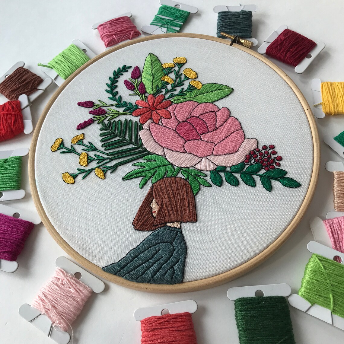 Girl and Flowers. Hand Embroidery Pattern PDF. DIY. Embroidery | Etsy