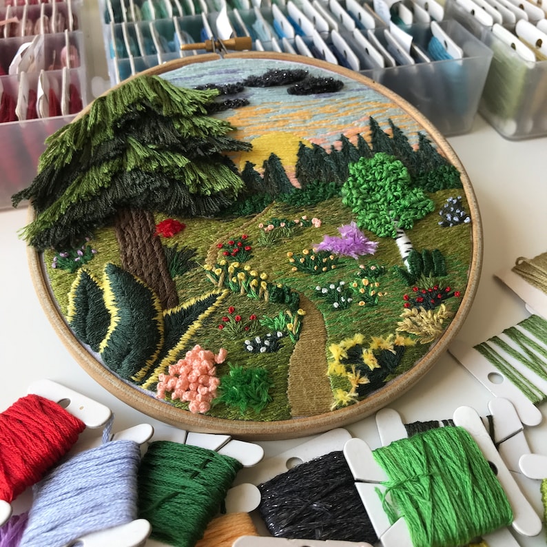 Forest Landscape 3d Embroidery Pattern. Hand Embroidery - Etsy