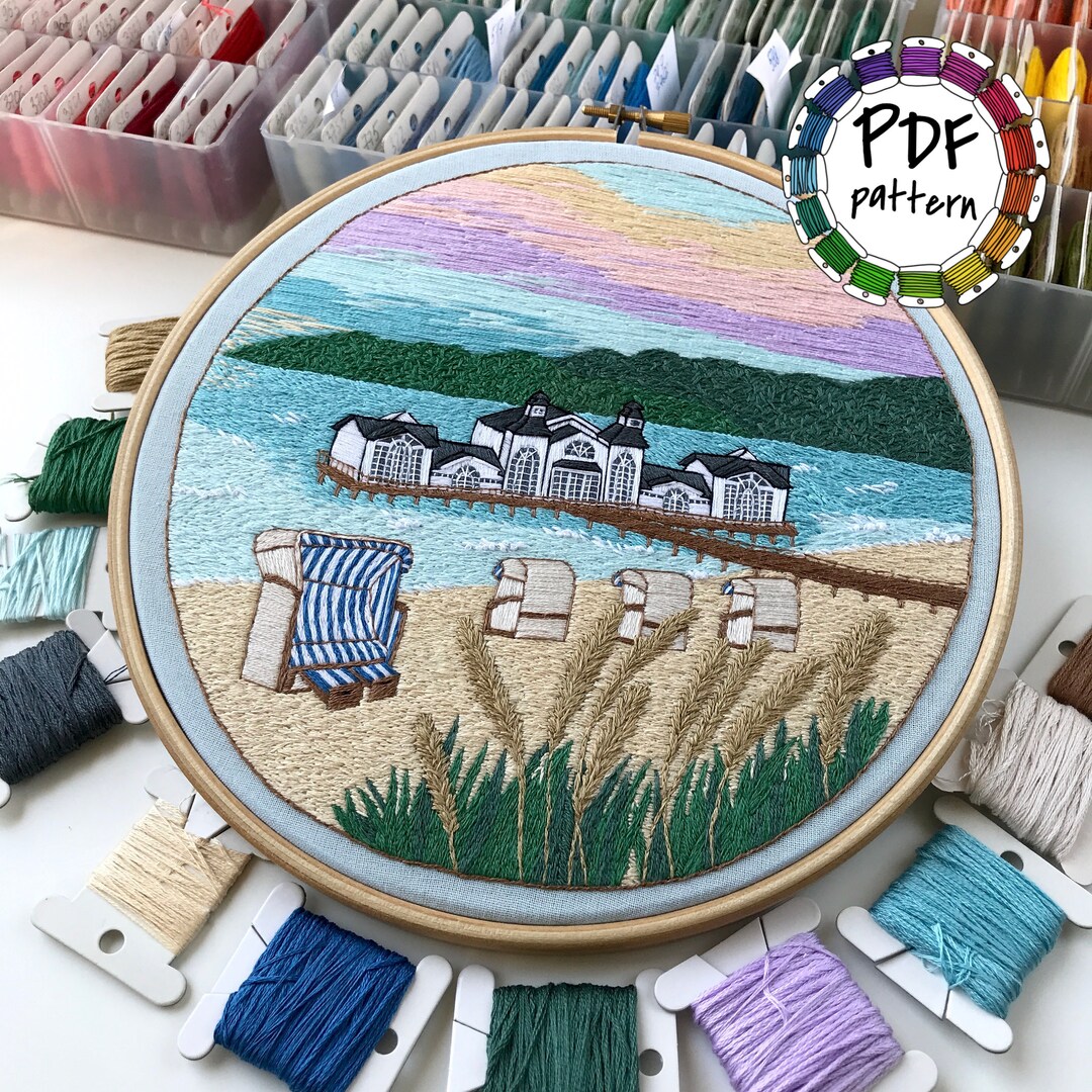 Beach Landscape, Summer Pattern. Hand Embroidery Pattern PDF. DIY ...