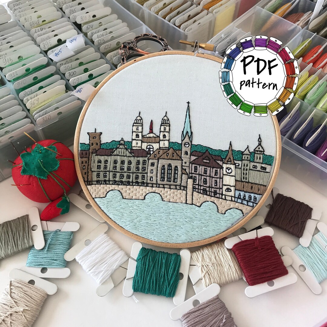 Zurich, Switzerland. Hand Embroidery Pattern PDF With Embroidery Guide ...