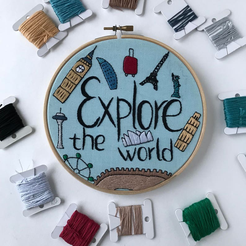 Explore the World Travel. Hand Embroidery Pattern PDF. DIY - Etsy