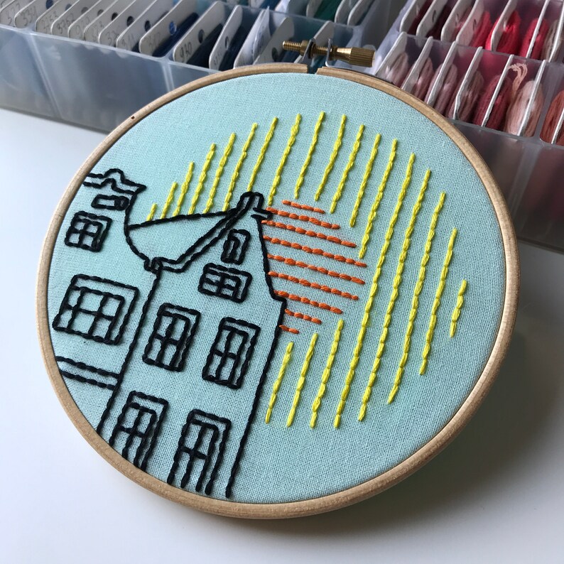 Houses and Sun. Architectural Hand Embroidery Pattern PDF for Beginners ...