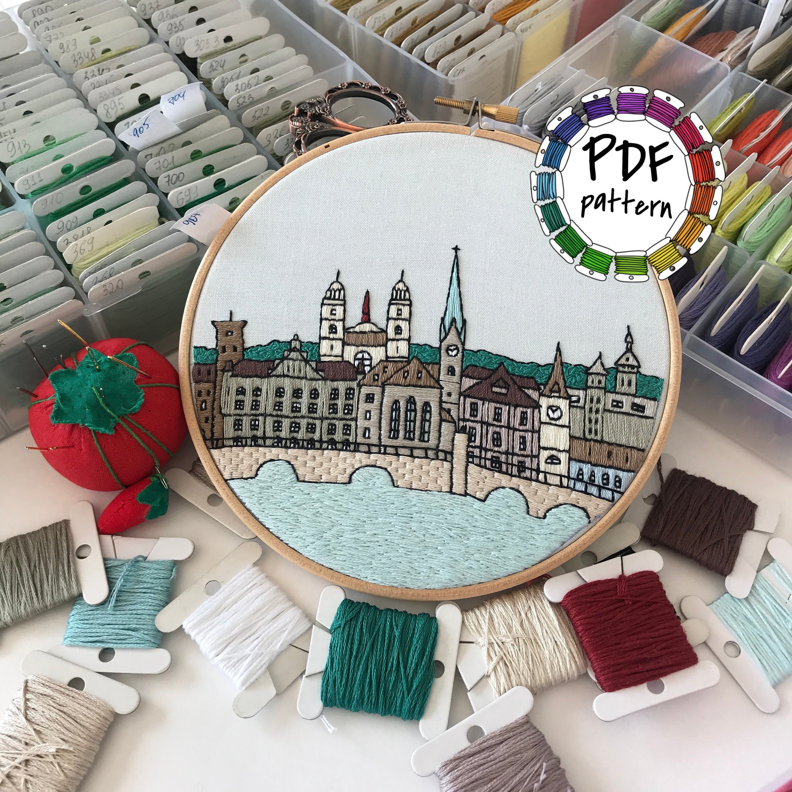 Zurich Switzerland. Hand Embroidery Pattern PDF. DIY. | Etsy